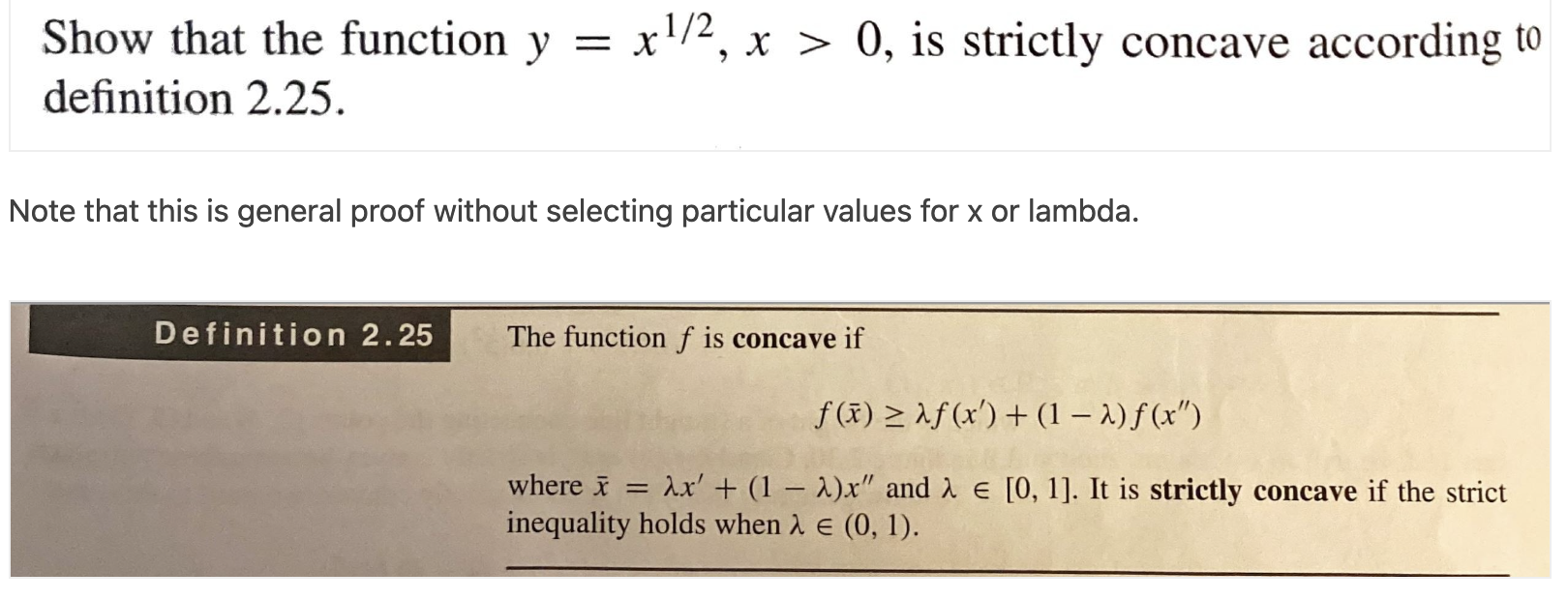 Solved Show that the function y=x1/2,x>0, is strictly | Chegg.com