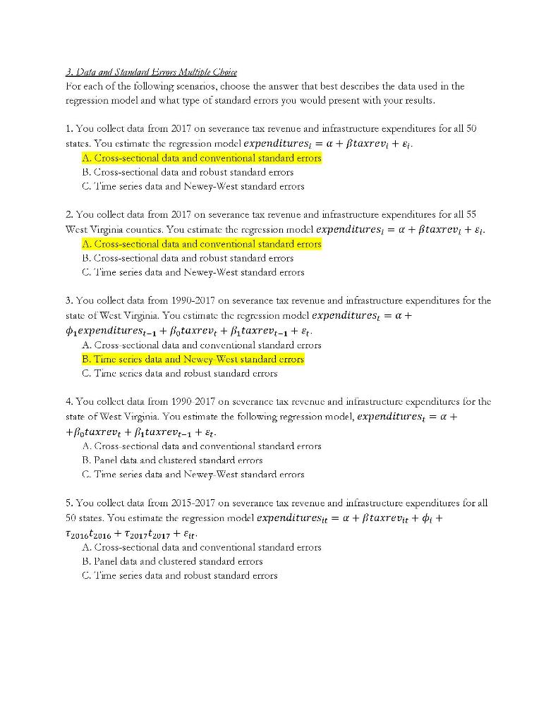 Solved 3. Data and Standard Emors Mudtiple Choiee For each | Chegg.com