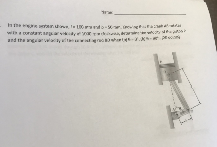 Solved Name: In the engine system shown, I- 160 mm and b | Chegg.com