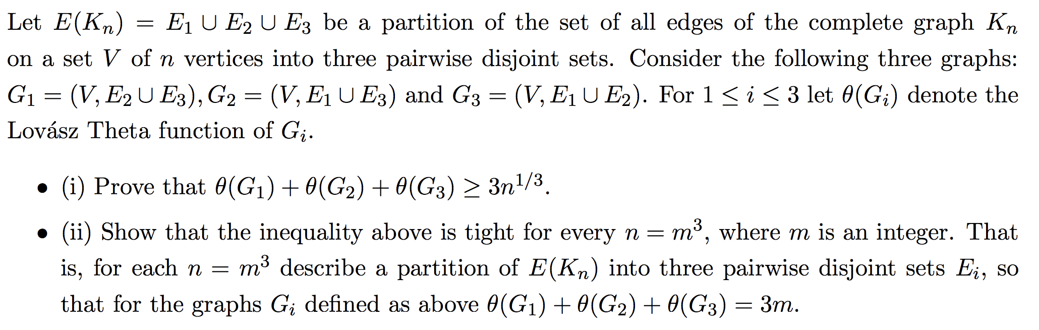 Solved Let E(Kn)=E1∪E2∪E3 be a partition of the set of all | Chegg.com