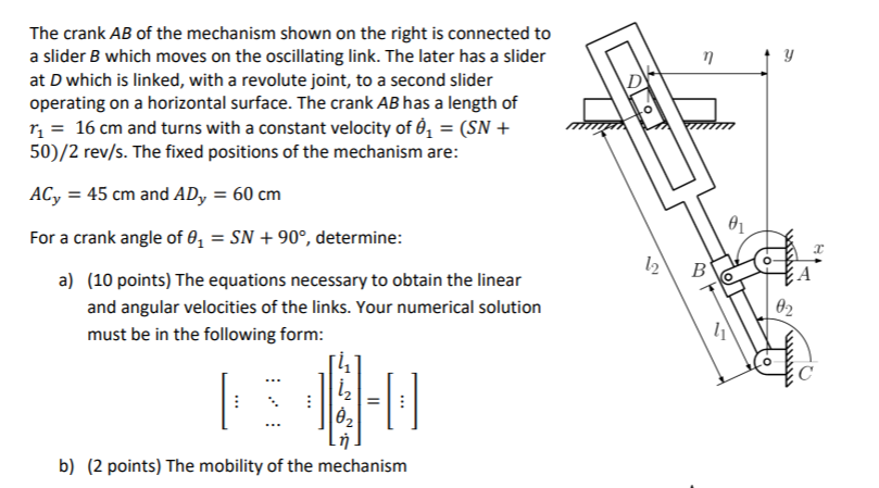 Solved η y The crank AB of the mechanism shown on the right | Chegg.com