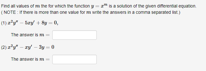 Solved Find all values of m the for which the function y=xm | Chegg.com