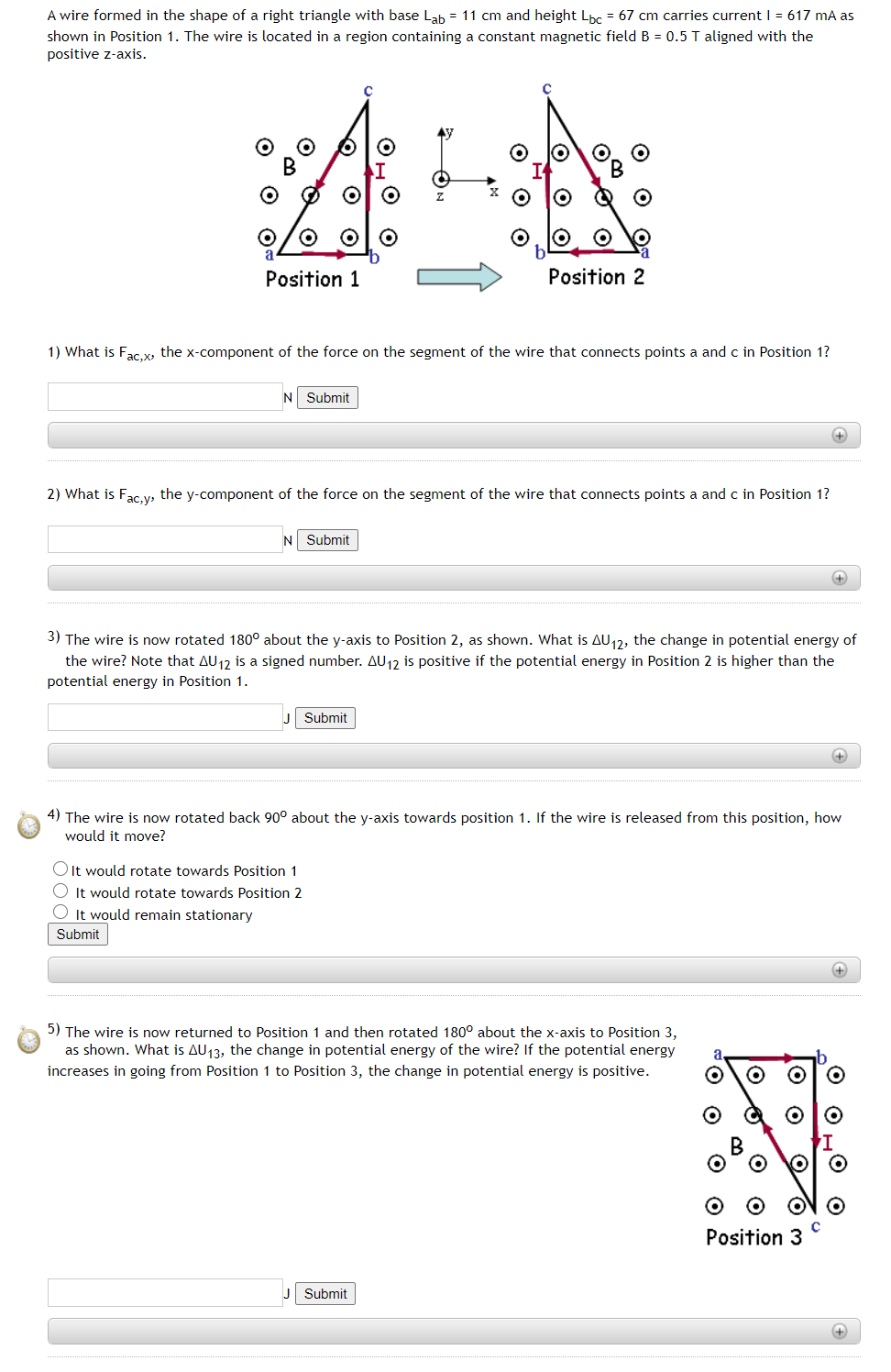 Solved A wire formed in the shape of a right triangle with | Chegg.com