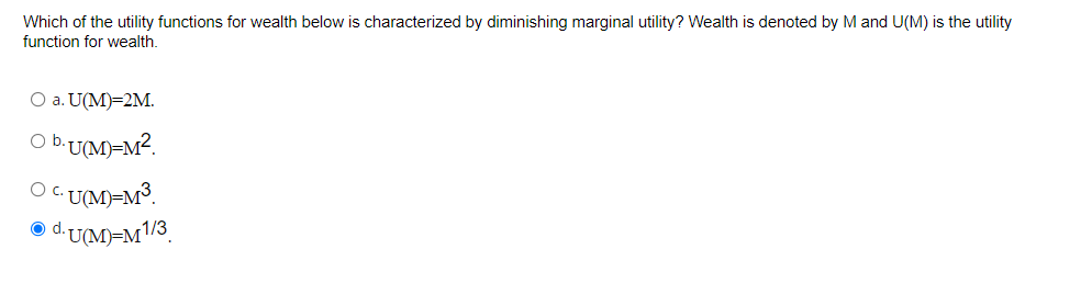Solved Which of the utility functions for wealth below is | Chegg.com