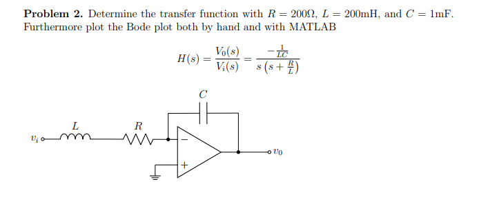 Solved Problem 2. Determine the transfer function with | Chegg.com
