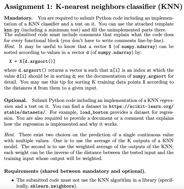 Solved Assignment 1: K-nearest neighbors classifier (KNN) | Chegg.com
