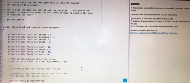 Solved 10 points Exercise 5.10.9: Improving Blackjack pot In | Chegg.com