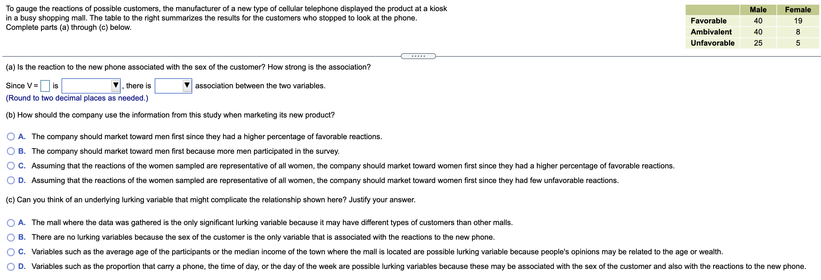 Solved Male To gauge the reactions of possible customers, | Chegg.com