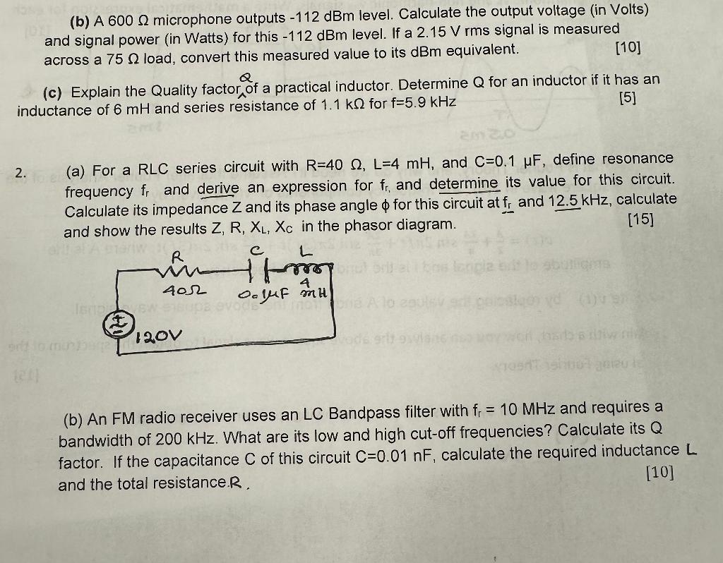 (b) A 600Ω microphone outputs −112dBm level. | Chegg.com