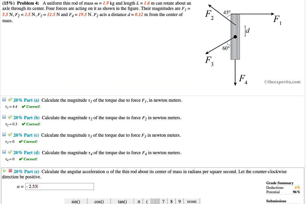 Solved (15%) Problem 4: A uniform thin rod of mass m= 1.9 kg | Chegg.com