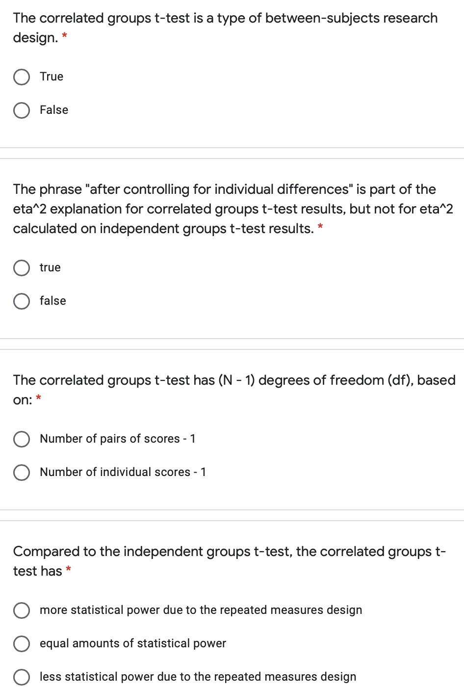 Solved The correlated groups t-test is a type of | Chegg.com