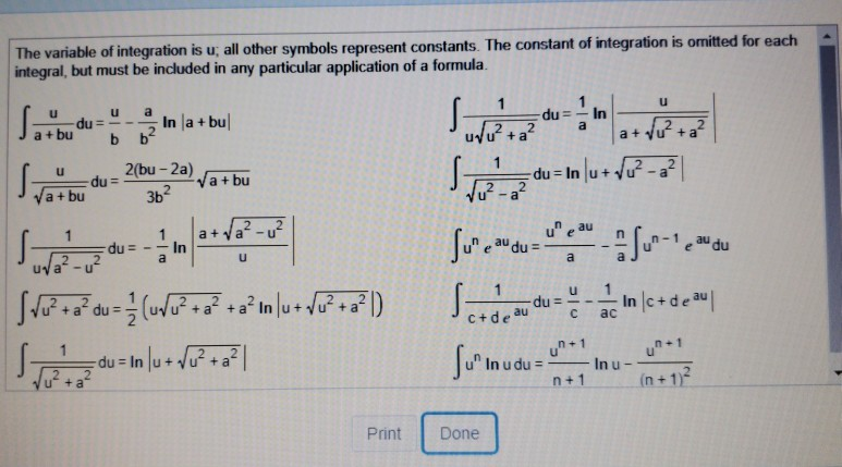Solved The variable of integration is u; all other symbols | Chegg.com