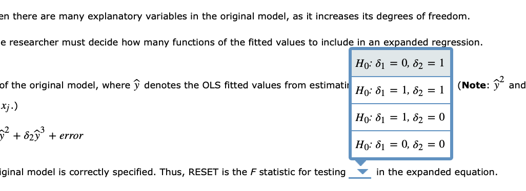 Solved 1. Functional form misspecification and RESET | Chegg.com