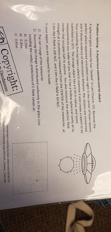 Solved Problem Solving: A mysterious extraterrestrial object | Chegg.com