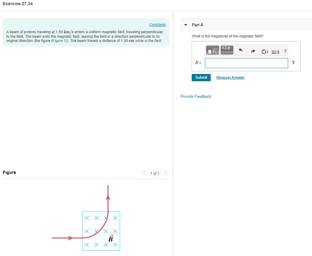Solved Exercise 27.24 Constants Part A A beam of protons | Chegg.com