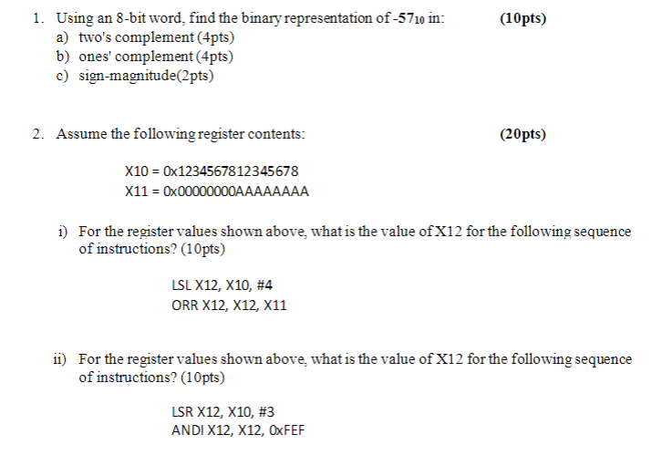 Solved (10pts) 1. Using an 8-bit word, find the binary | Chegg.com