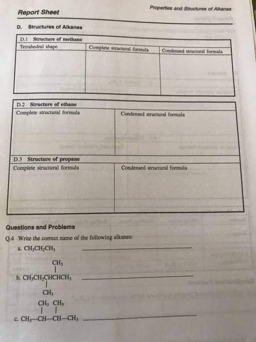 Solved Properties and Structures of Alkanes Report Sheet D. | Chegg.com