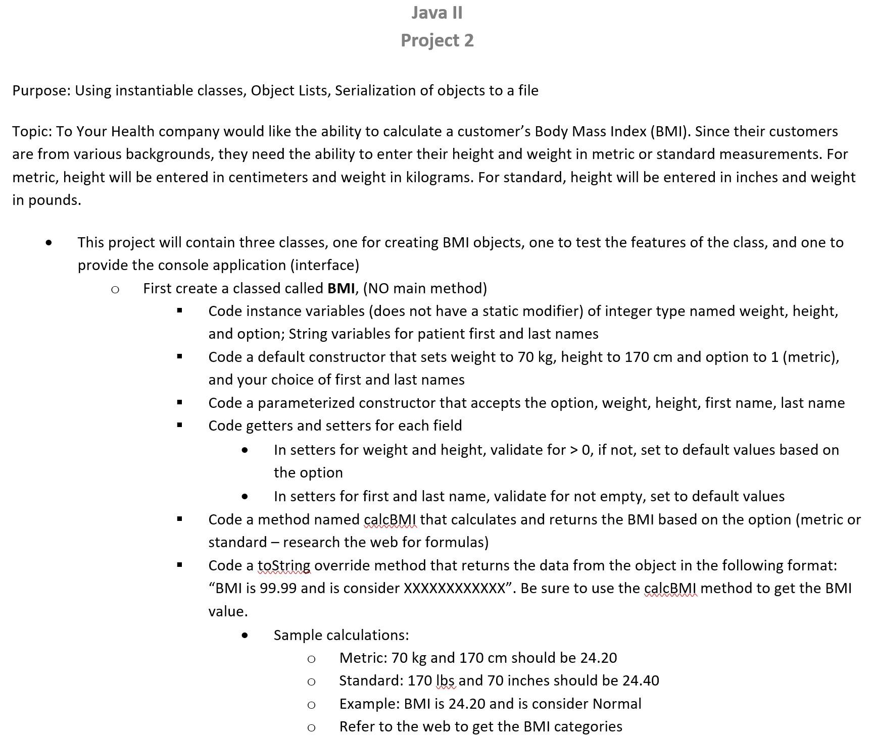 Solved Java II Project 2 Purpose Using Instantiable Chegg