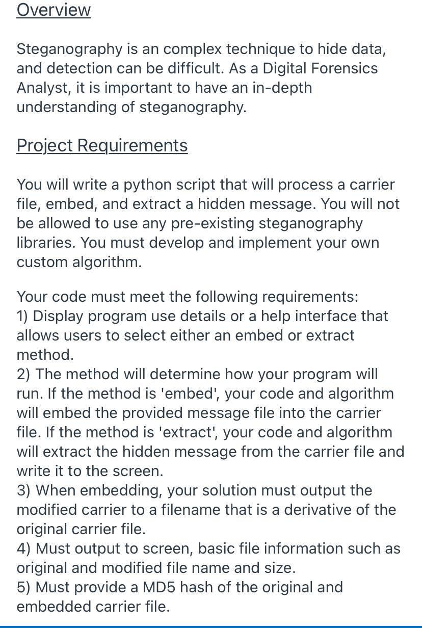 Overview Steganography is an complex technique to | Chegg.com