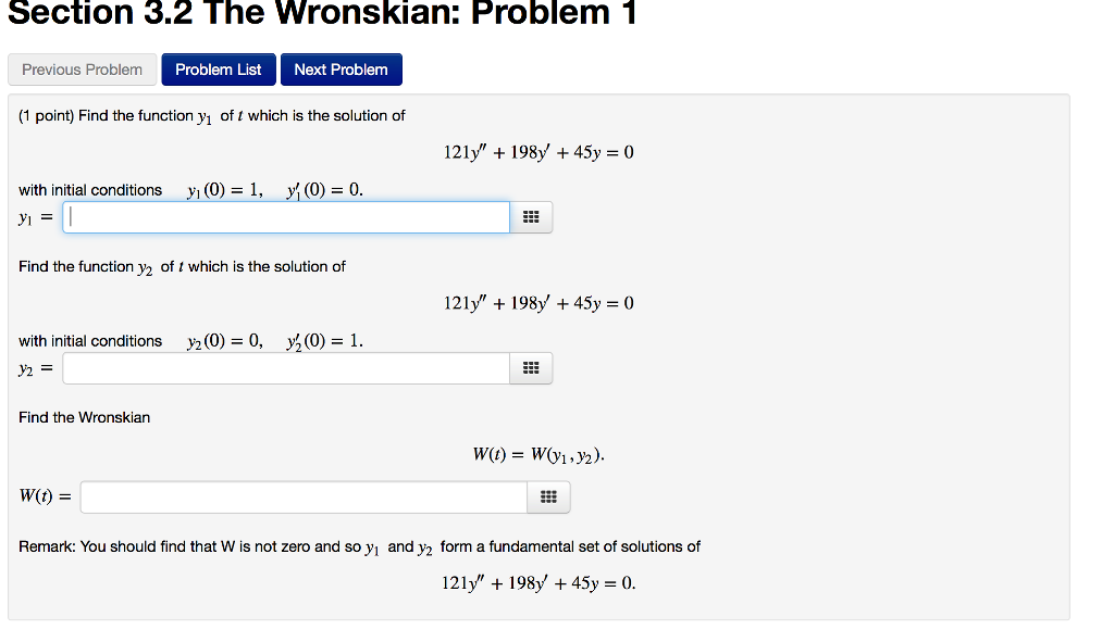 Solved Section 32 The Wronskian Problem1 Previous Problem