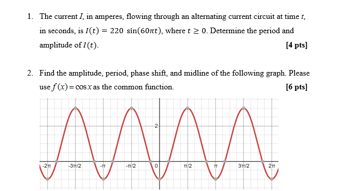 Solved 1. The current I in amperes, flowing through an | Chegg.com