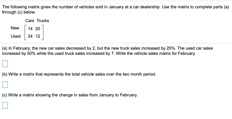 Solved The following matrix gives the number of vehicles | Chegg.com