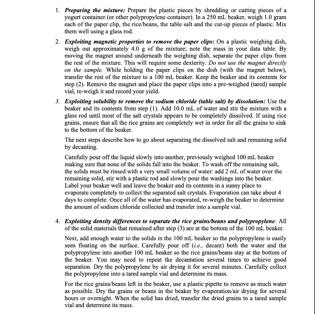 Solved Basic Separation of Mixtures Lab questions (attached | Chegg.com