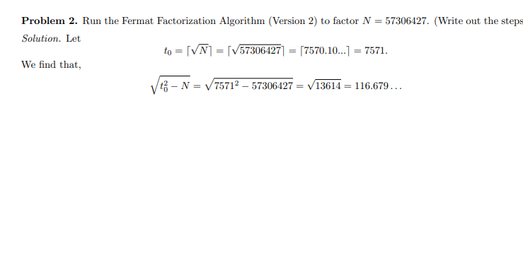 Solved Problem 2 Run The Fermat Factorization Algorithm 9899