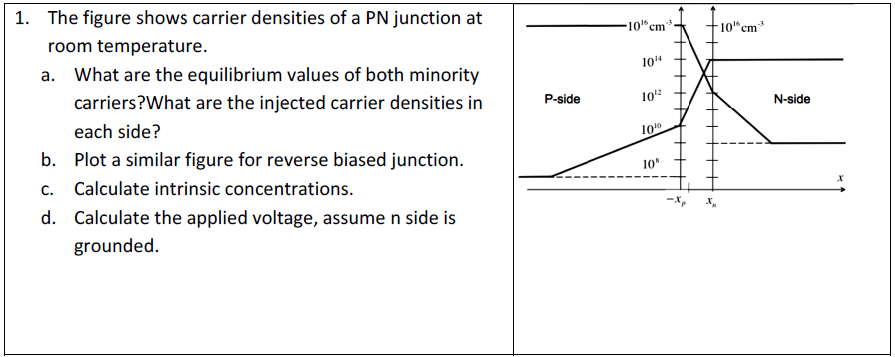 Solved + +10 cm P-side N-side 1. The figure shows carrier | Chegg.com