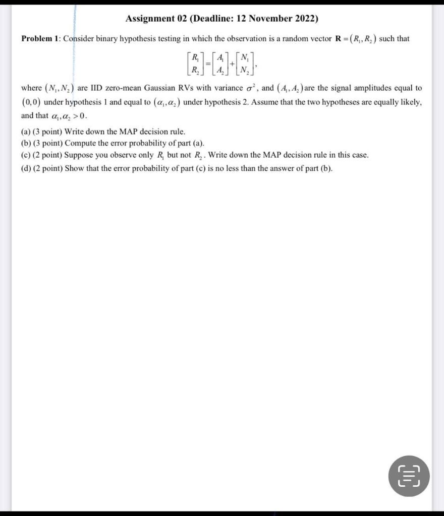 Assignment 02 Deadline 12 November 2022 Problem 1 