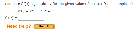 Solved Compute f'(a) algebraically for the given value of a. | Chegg.com
