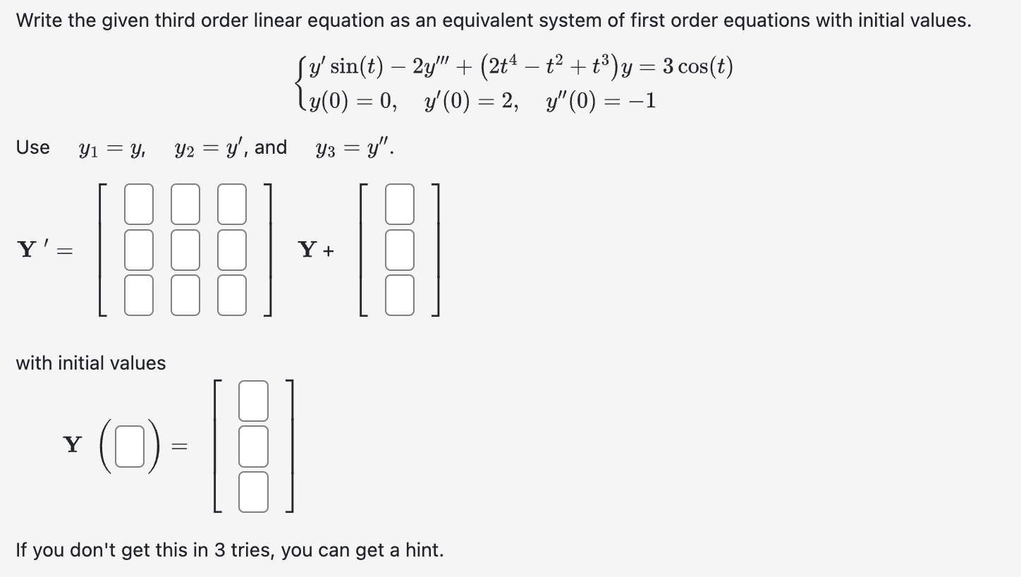 Solved Write the given third order linear equation as an | Chegg.com