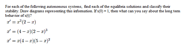 Solved For each of the following autonomous systems, find | Chegg.com