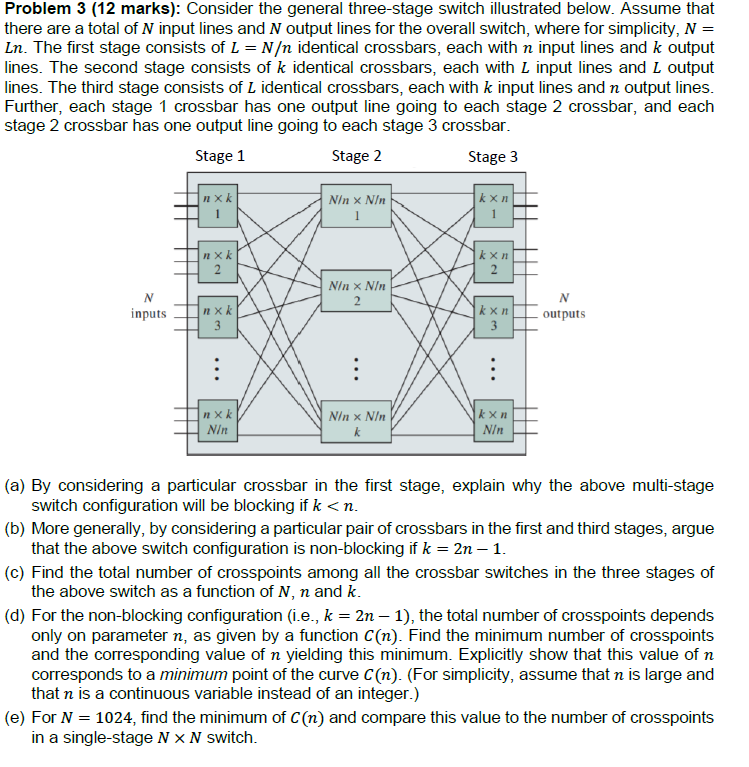 Solved Consider the general three-stage switch illustrated | Chegg.com