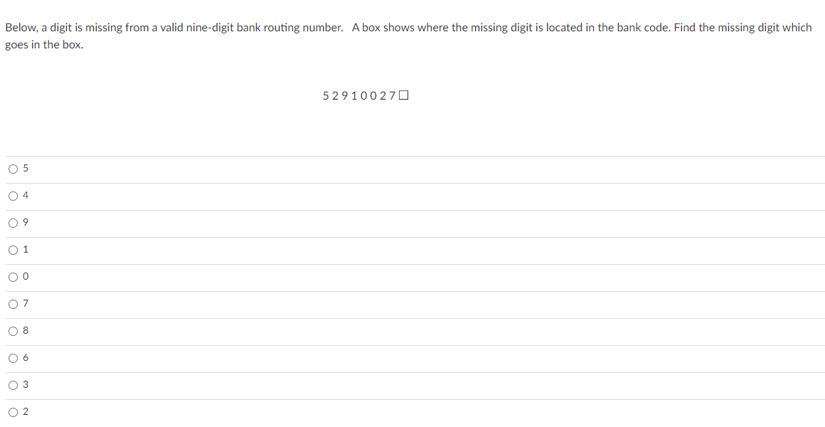 Solved Below, a digit is missing from a valid nine-digit | Chegg.com