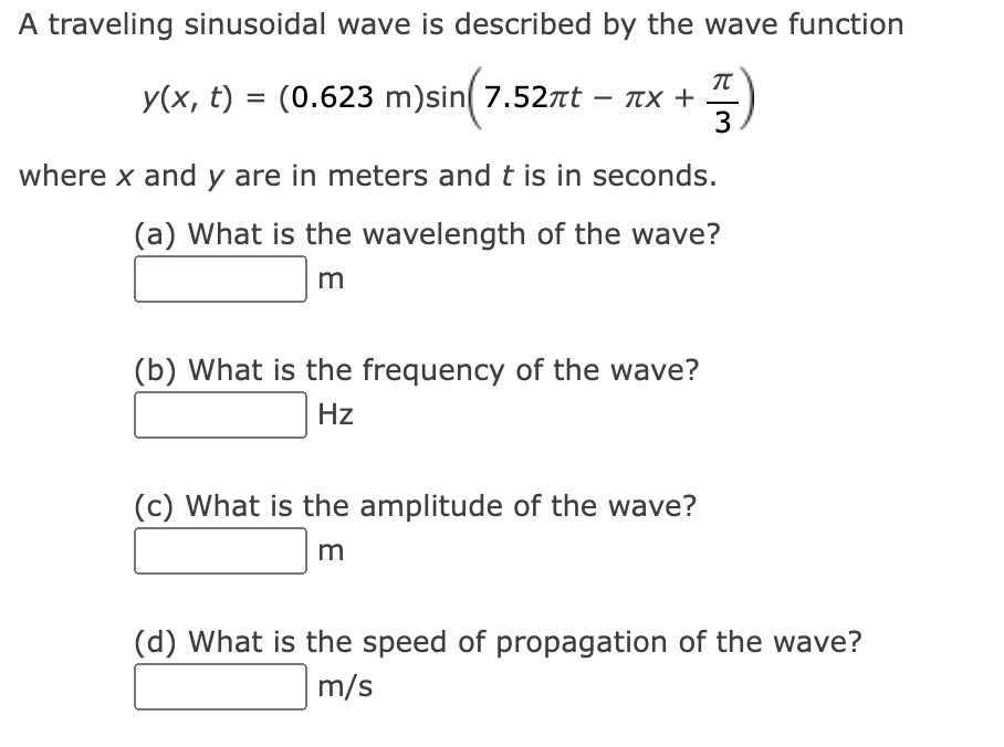Solved A traveling sinusoidal wave is described by the wave | Chegg.com