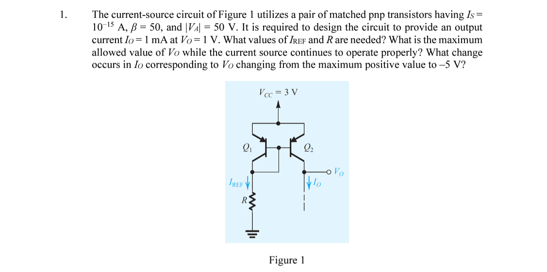 Solved The current-source circuit of Figure 1 utilizes a | Chegg.com