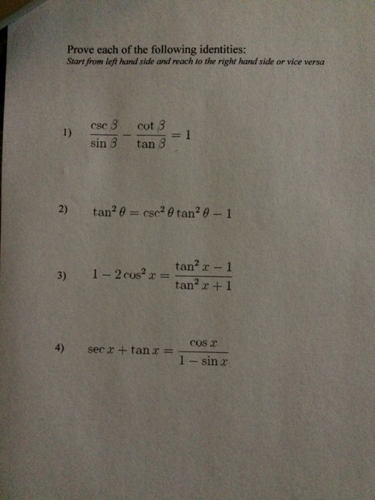 Solved Prove each of the following identities: Start from | Chegg.com