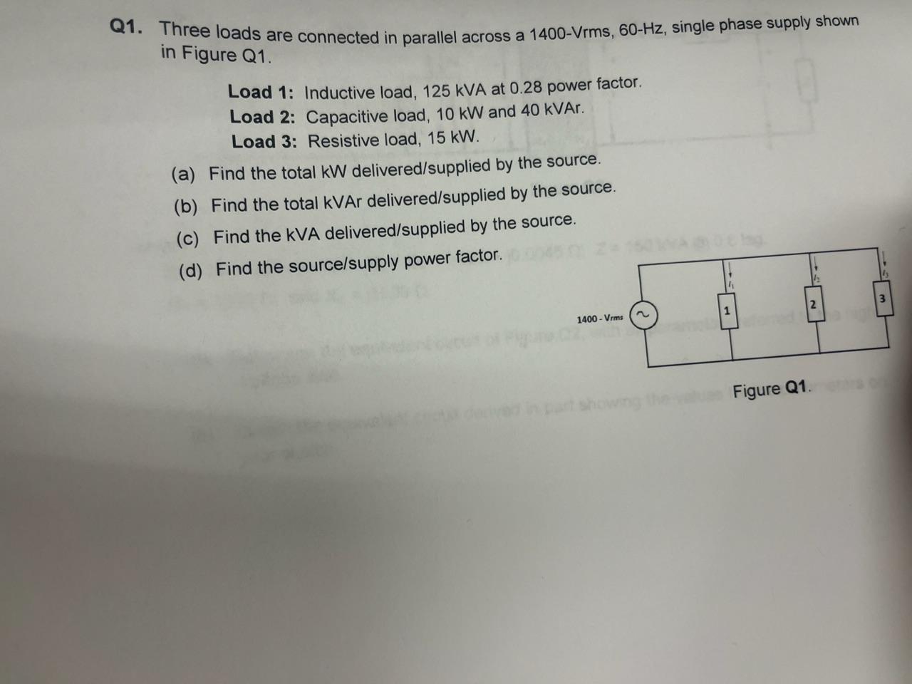 Solved 21. Three loads are connected in parallel across a | Chegg.com