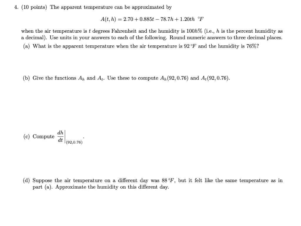 Solved 4. (10 points) The apparent temperature can be | Chegg.com