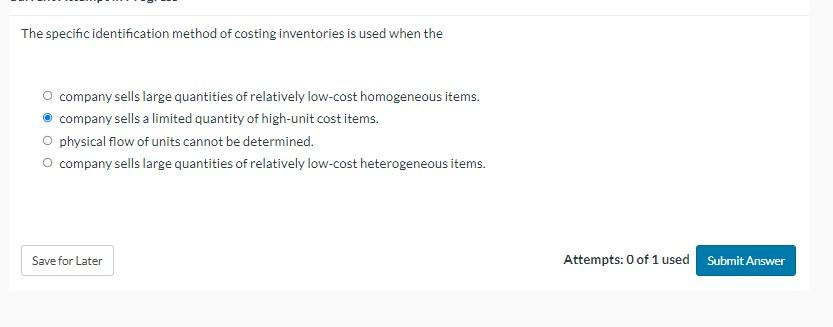 Solved The specific identification method of costing | Chegg.com