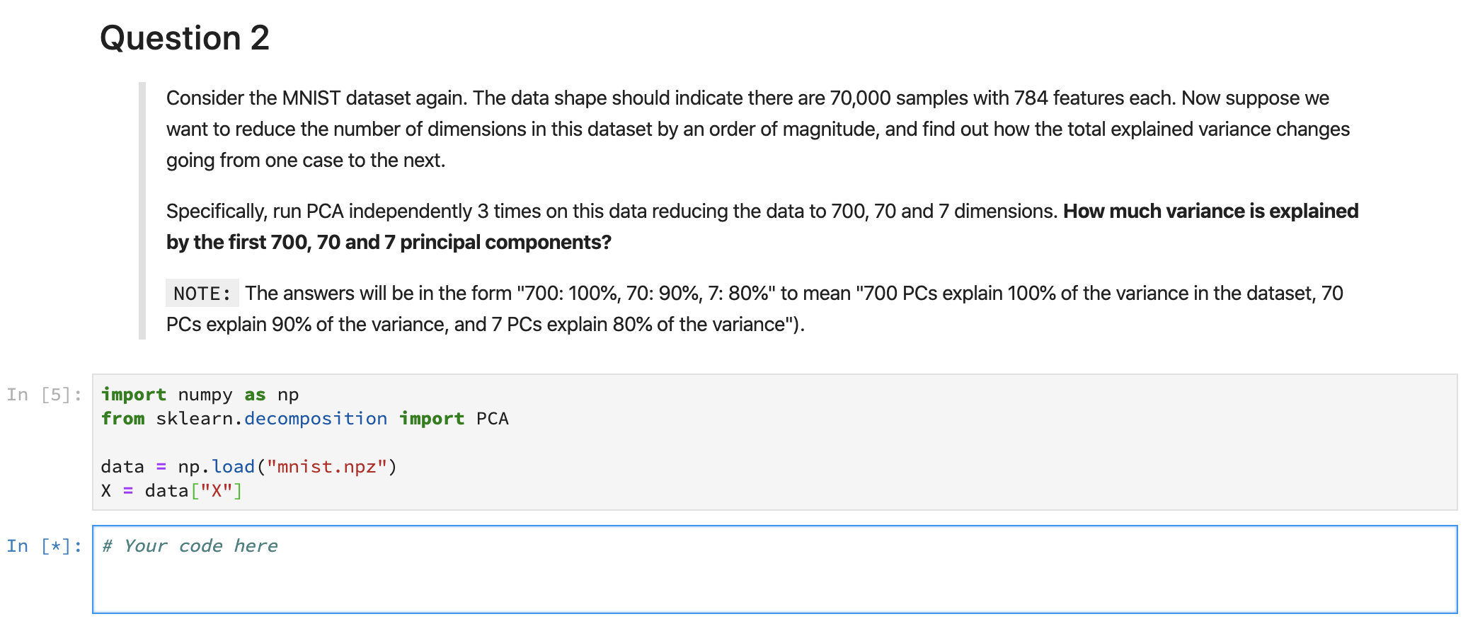 Solved Question 2 Consider the MNIST dataset again. The data | Chegg.com