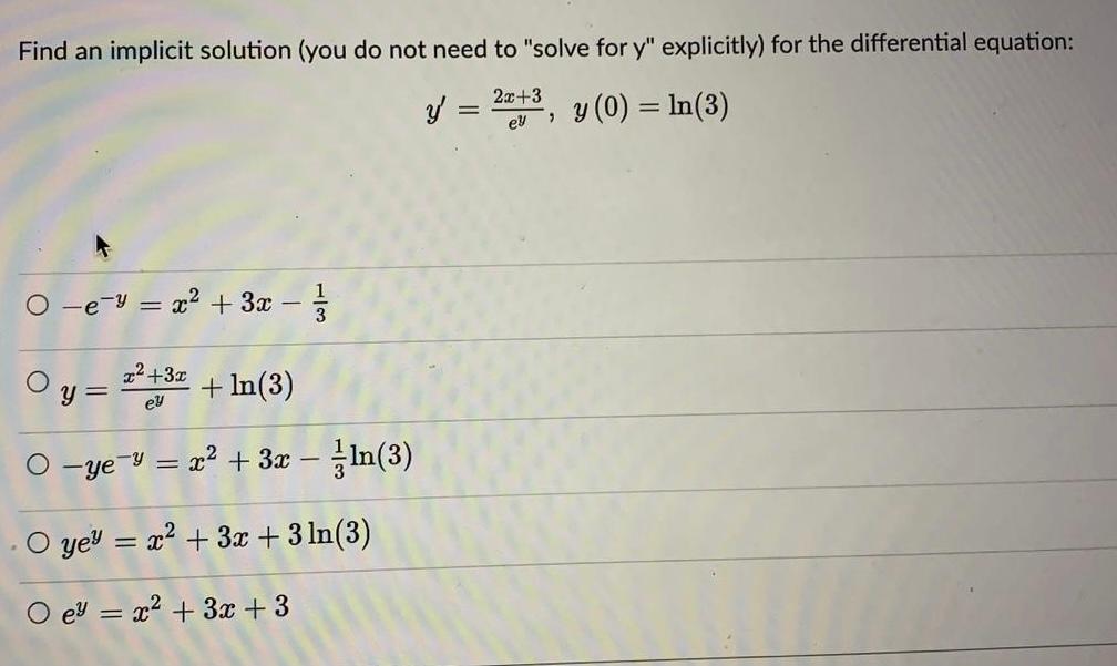 Solved Find an implicit solution (you do not need to "solve | Chegg.com