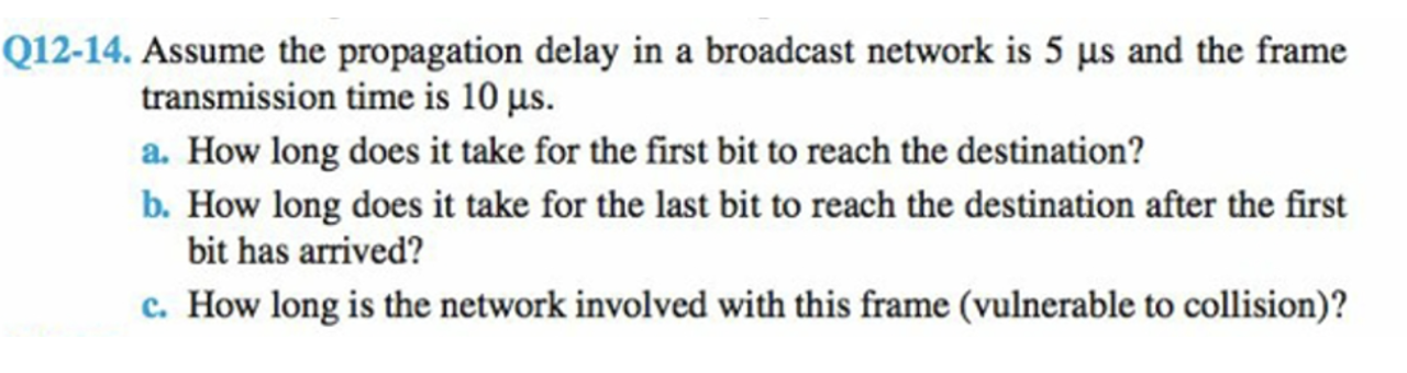 Solved 2-14. Assume the propagation delay in a broadcast | Chegg.com