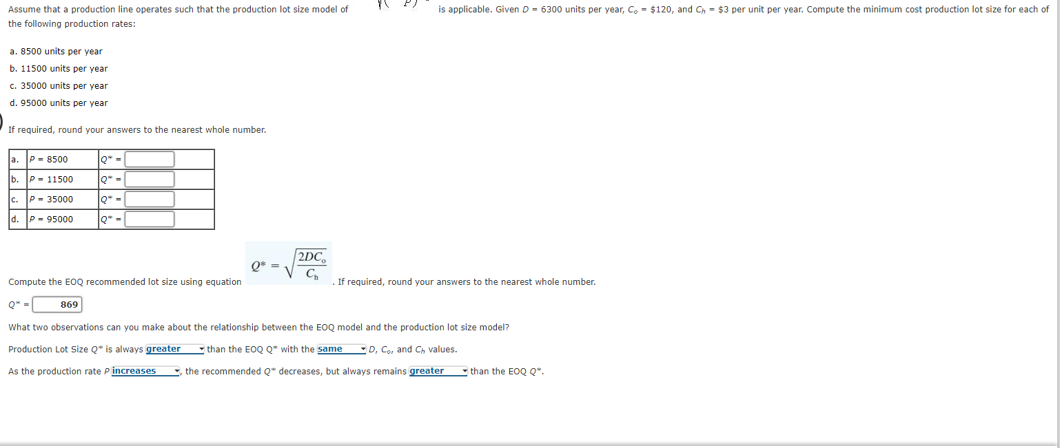 Solved Assume that a production line operates such that the | Chegg.com
