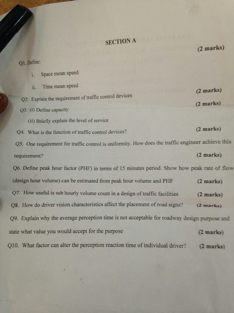 Solved SECTION A (2 marks) Q1. Define: i. Space mean speed | Chegg.com