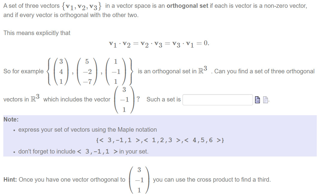 Solved A set of three vectors {v1,v2,v3} in a vector space | Chegg.com