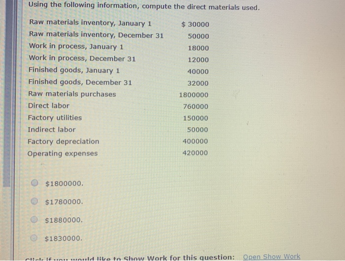 Solved Using the following information, compute the direct | Chegg.com