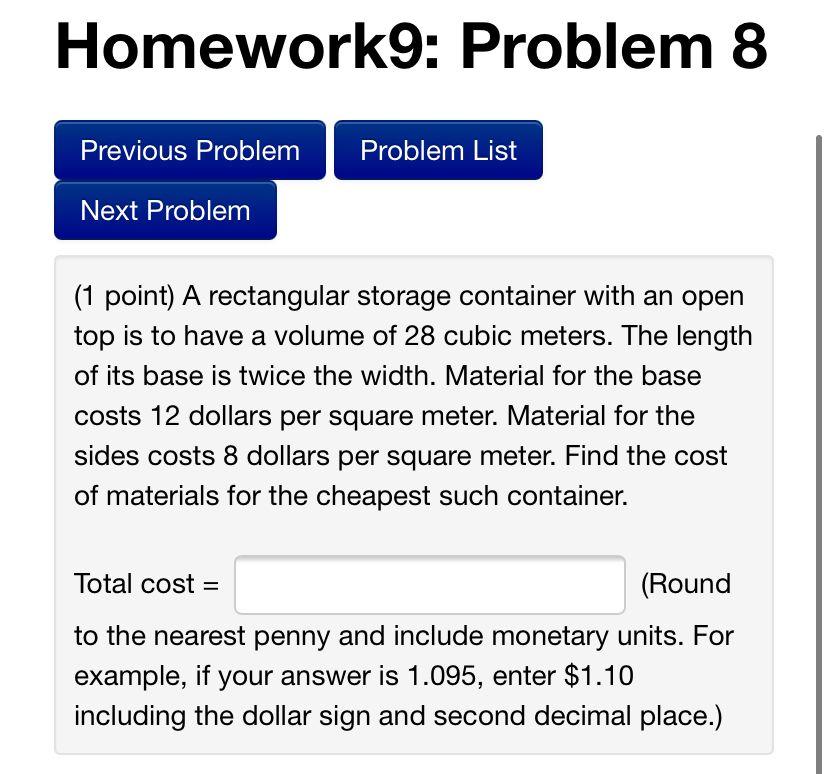 Solved Homework9: Problem 8 Previous Problem Problem List | Chegg.com
