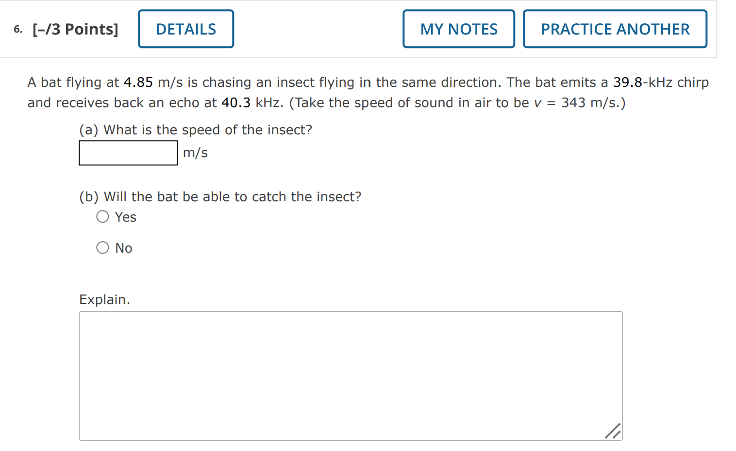 Solved bat flying at 4.85 m/s is chasing an insect flying in | Chegg.com